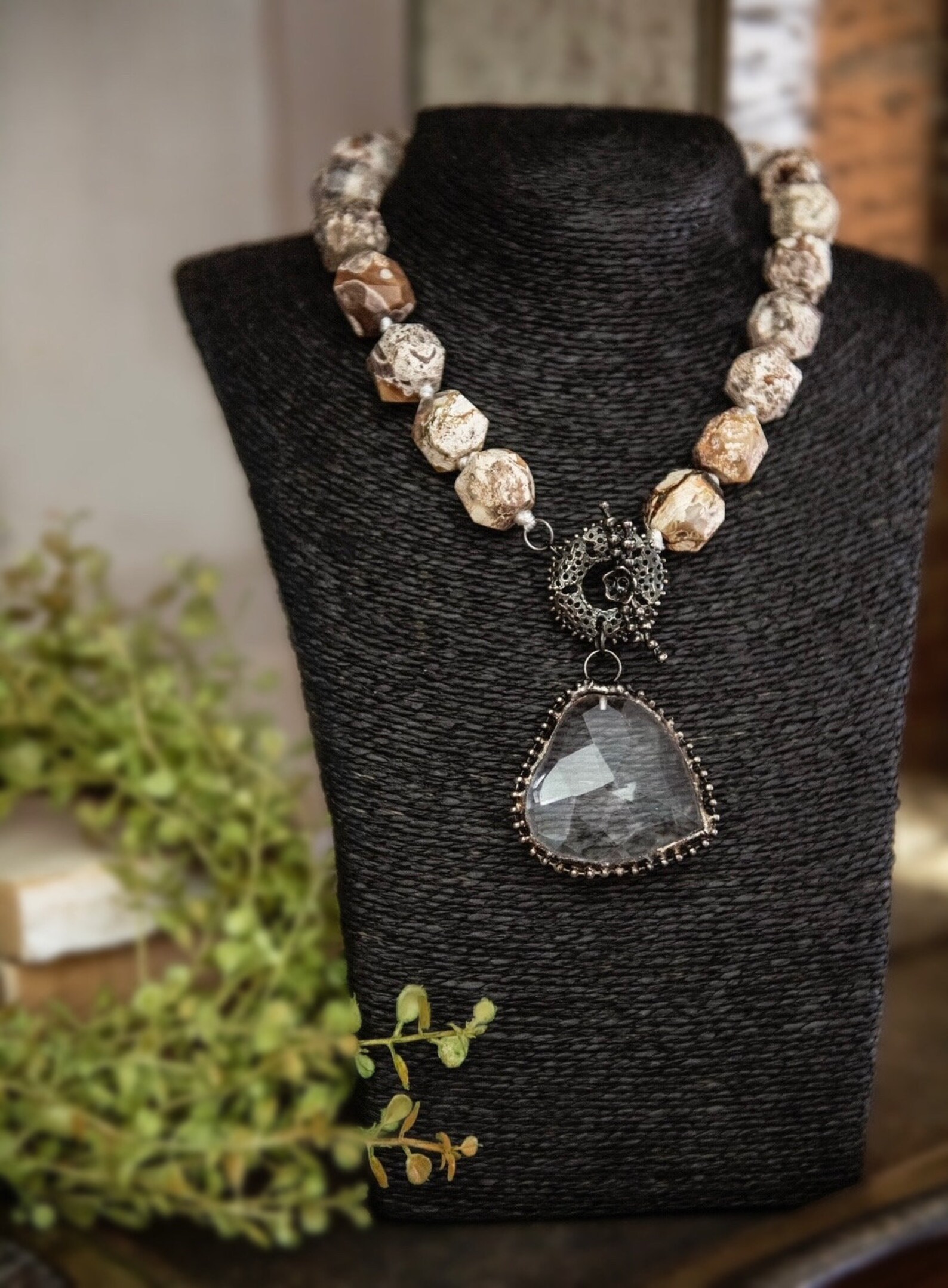 Natural Snakeskin Agate Statement Necklace - Etsy