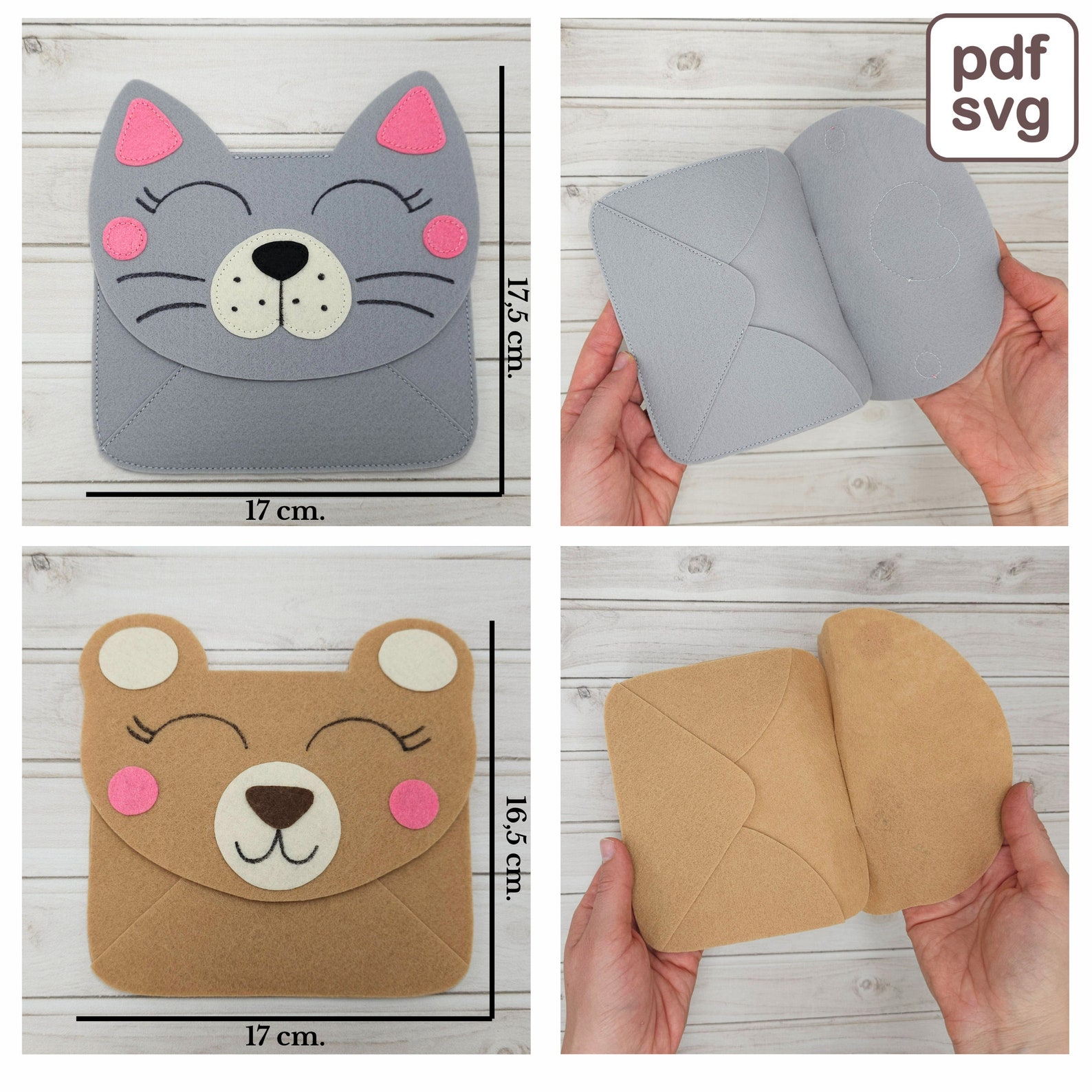 Felt Animal Envelopes Pattern: Bear, Fox, Frog, Cat (PDF & SVG) - Etsy