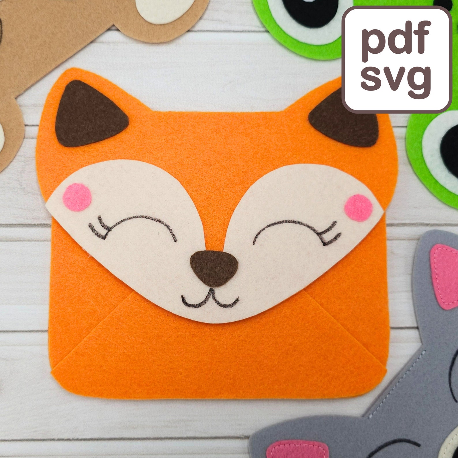 Felt Animal Envelopes Pattern: Bear, Fox, Frog, Cat (PDF & SVG) - Etsy