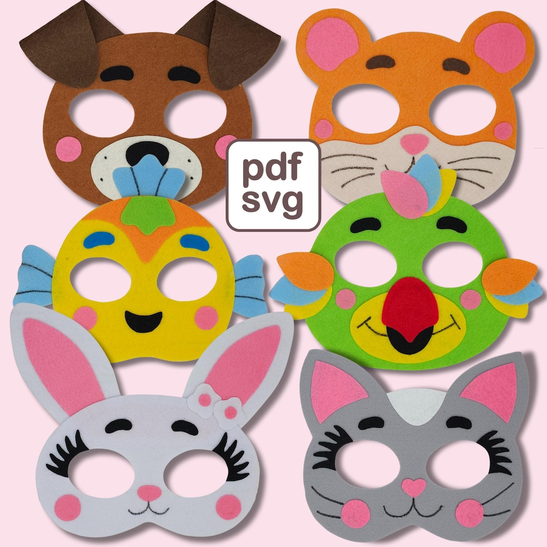 Felt Pet Animal Mask Pattern for Kids, DIY No Sew Animal Mask Pattern ...