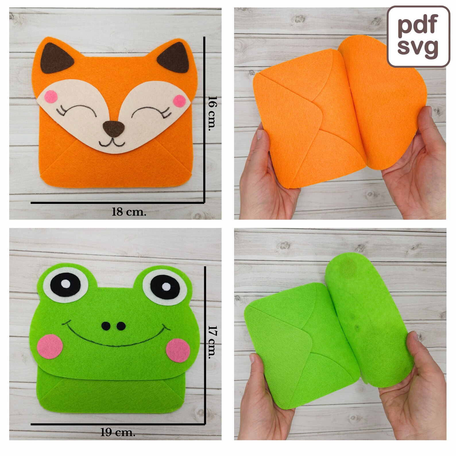 Felt Animal Envelopes Pattern: Bear, Fox, Frog, Cat (PDF & SVG) - Etsy