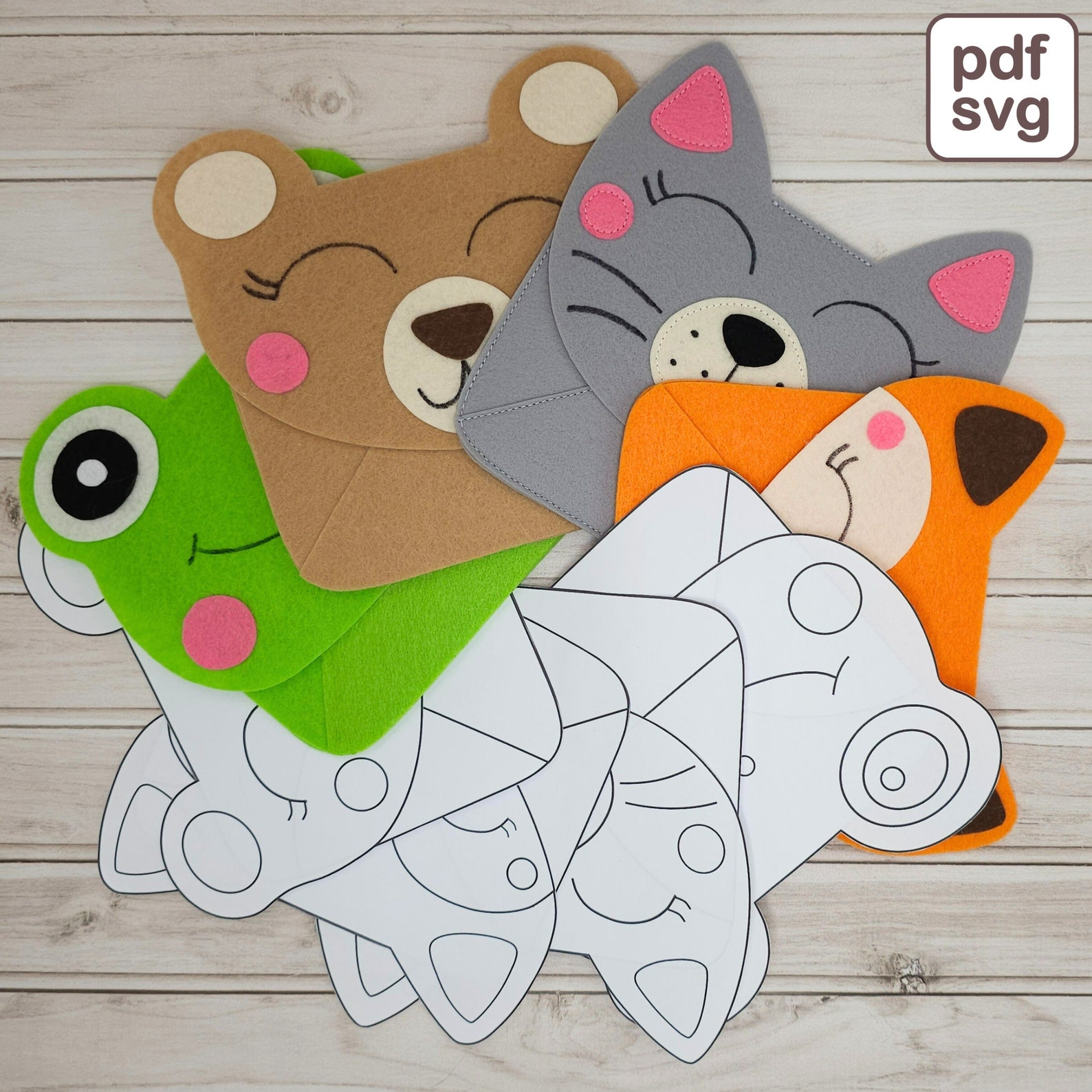 Felt Animal Envelopes Pattern: Bear, Fox, Frog, Cat (PDF & SVG) - Etsy