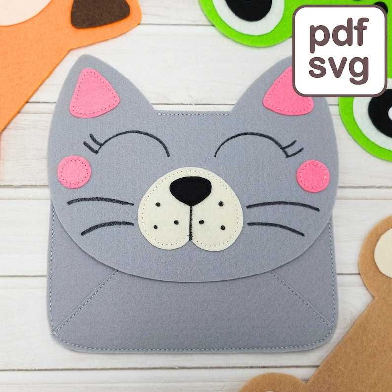 Felt Animal Envelopes Pattern: Bear, Fox, Frog, Cat (PDF & SVG) - Etsy