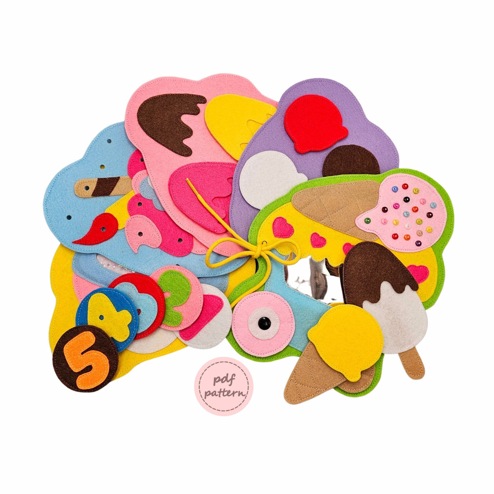 Ice Cream Quiet Book Pattern, Felt Ice Cream Counting Activity, Busy ...