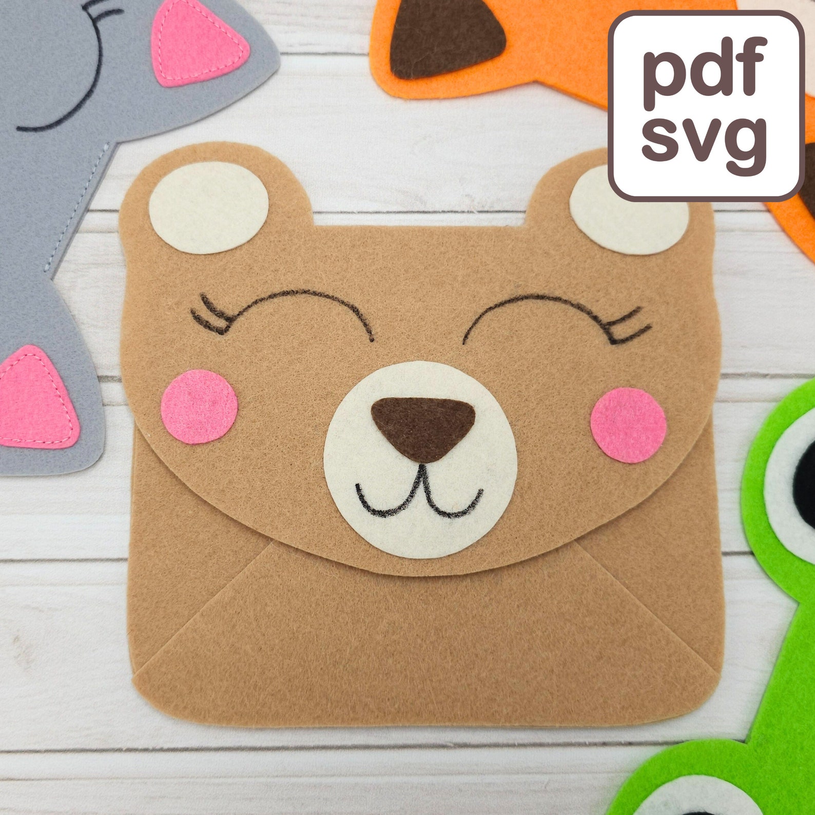 Felt Animal Envelopes Pattern: Bear, Fox, Frog, Cat (PDF & SVG) - Etsy