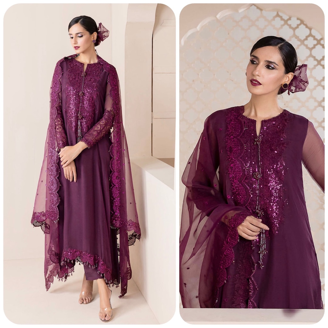 Embroidered Chiffon Shalwar Kameez: 3pc Pakistani Designer Dress - Etsy