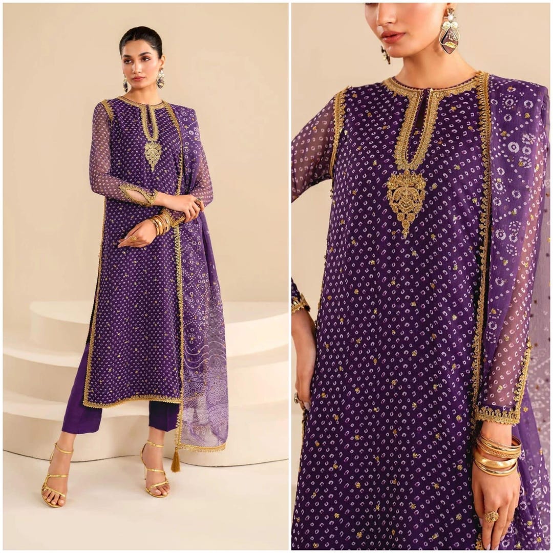 Embroidered Chiffon Pakistani Shalwar Kameez: 3pc Designer Dress - Etsy