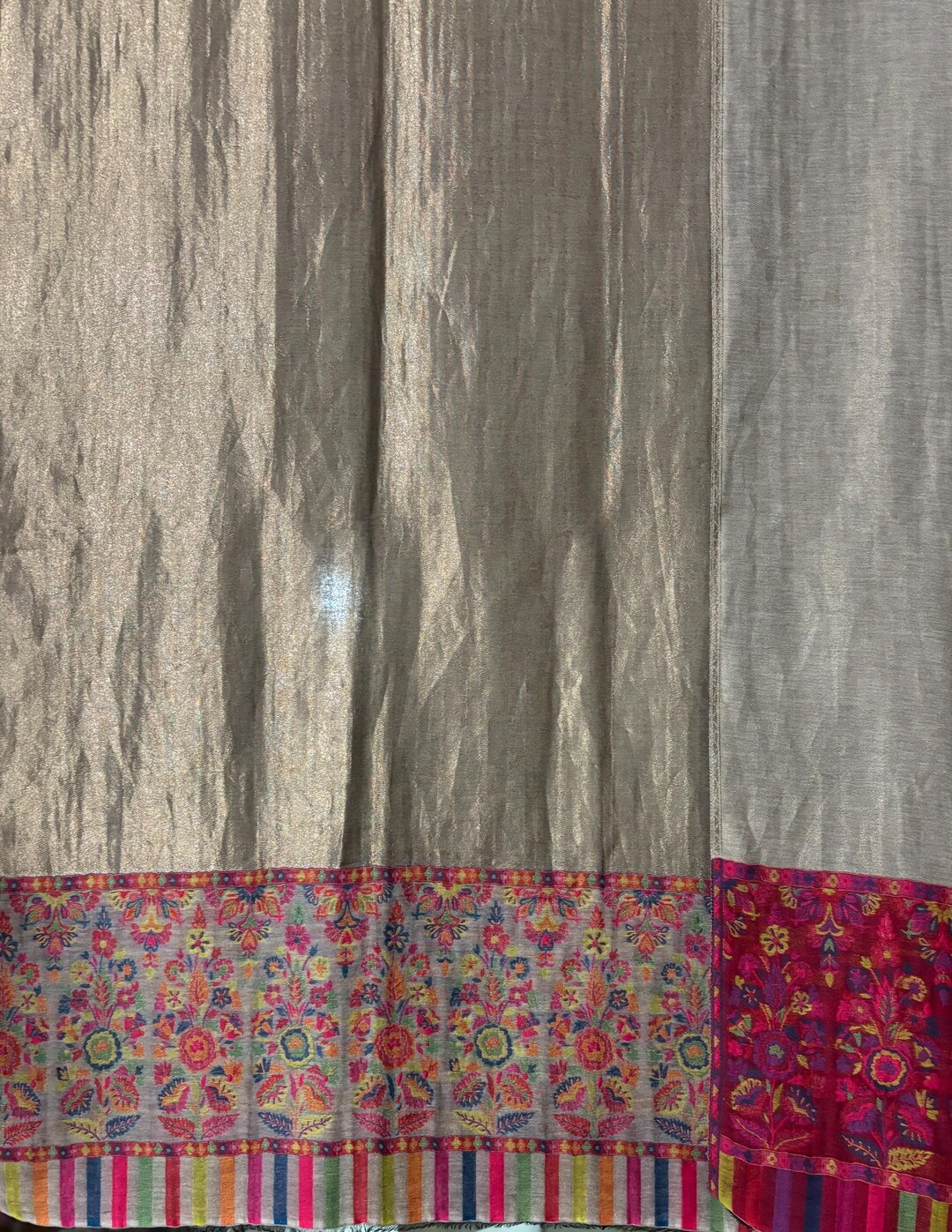 Gold Moonlight Reversible Palla Design Pashmina Kani Wool Shawl, Warm ...