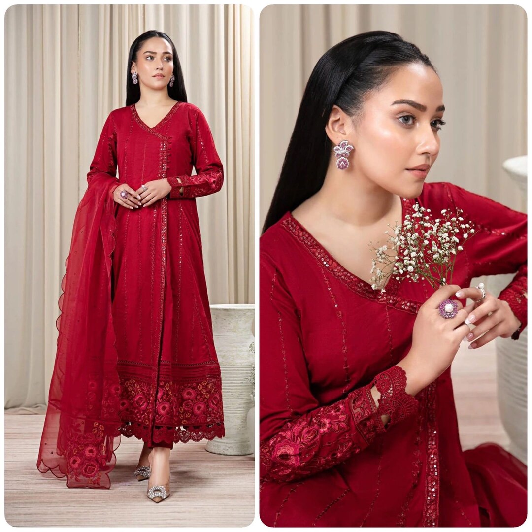 3pc Maria B Angrakha Style Shalwar Kameez Pakistani Indian Desi ...