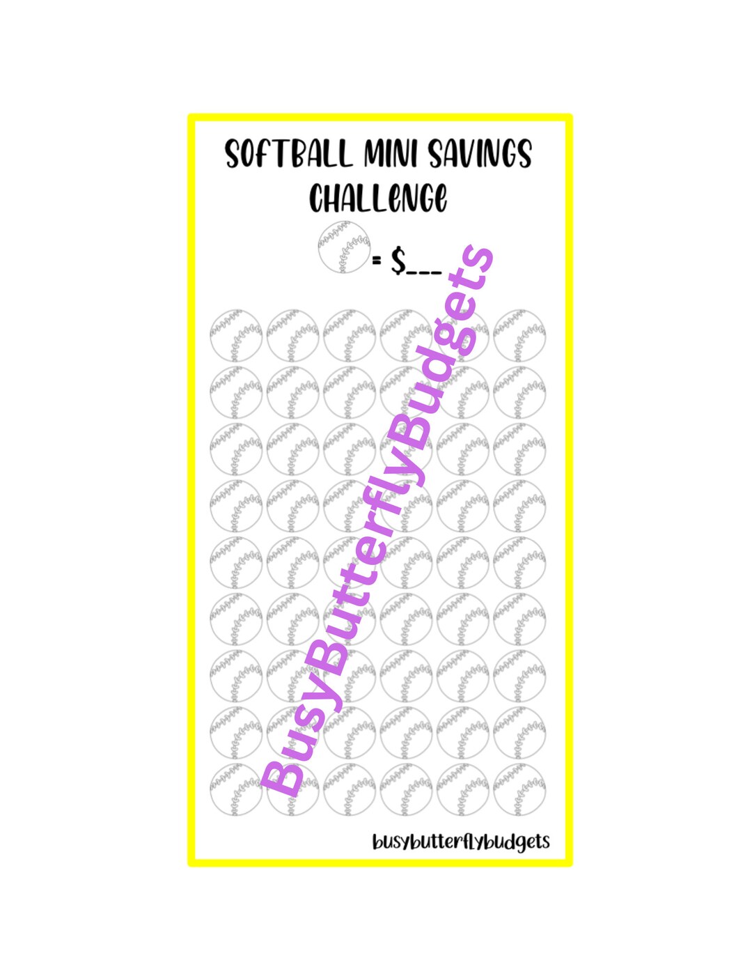 Softball Mini Saving Challenge - Etsy