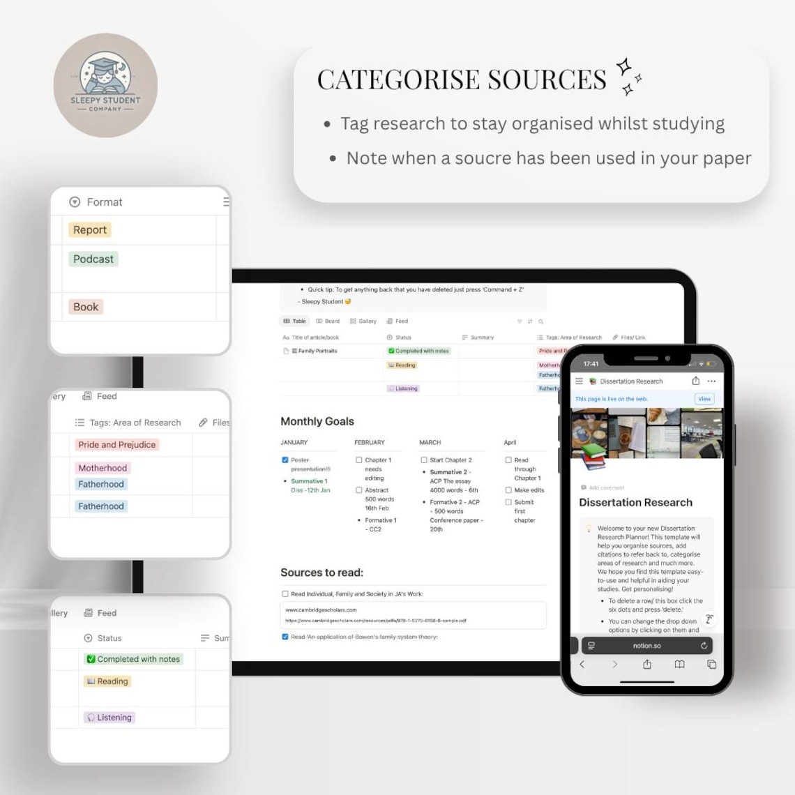 Dissertation Research Planner: Notion Template for University Students ...
