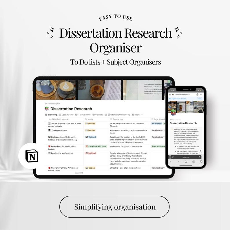 Dissertation Research Planner: Notion Template for University Students ...
