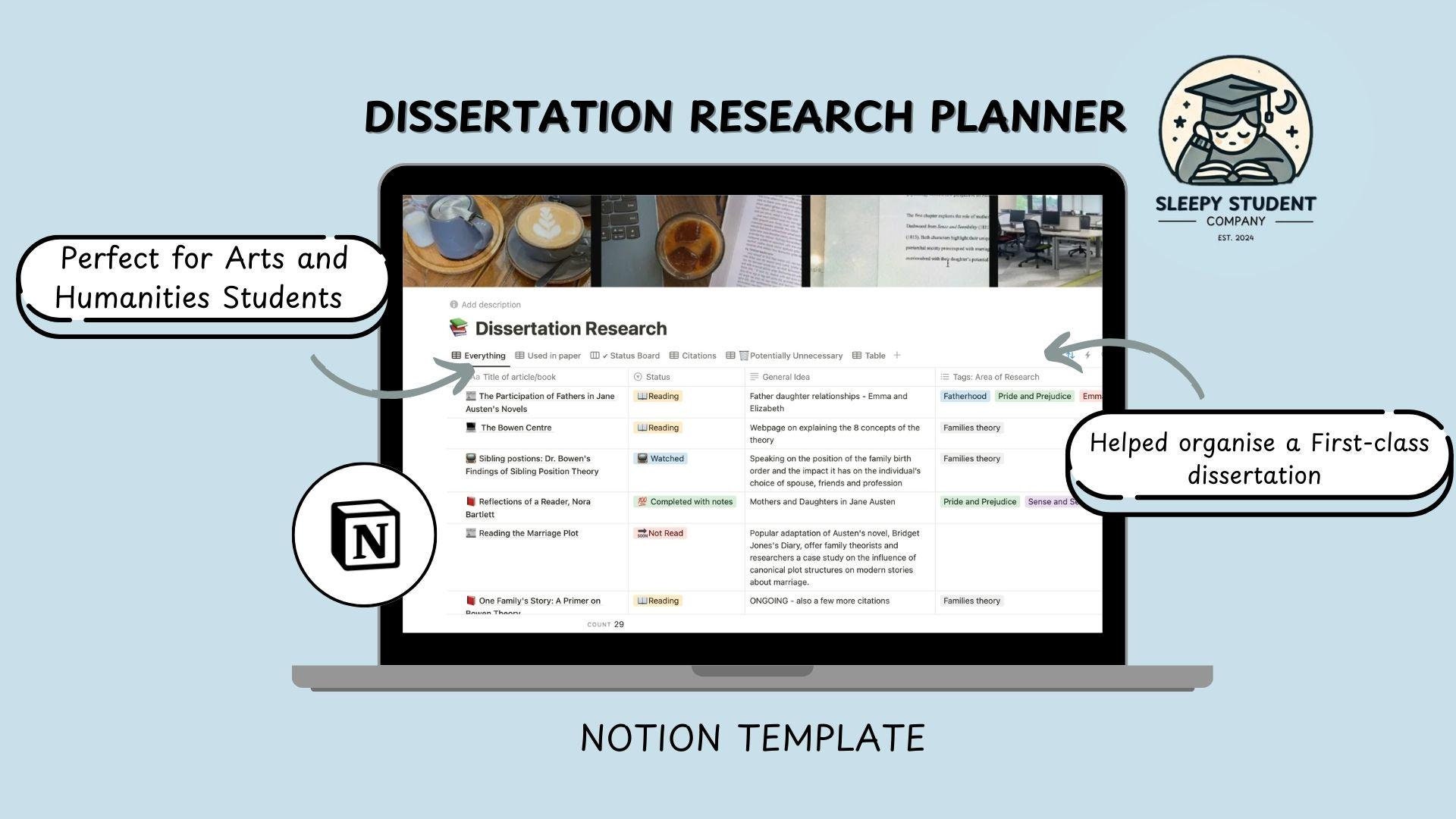Notion Template, Dissertation Research Planner Dashboard, Digital ...