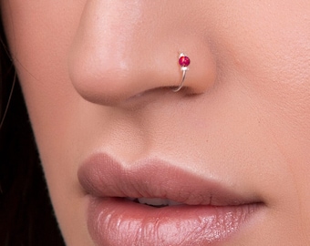 Tiny Green Opal Nose Ring Hoop 24G Nose Piercing Hoop 925 Sterling ...