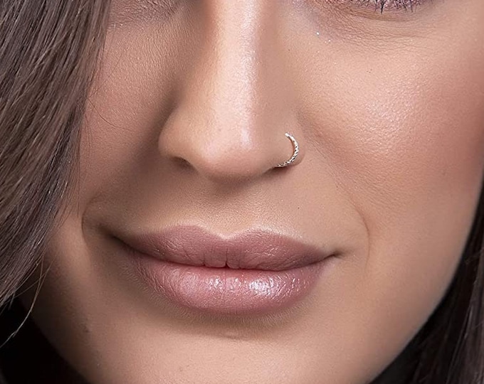 FAKE NOSE RING No Piercing Needed Body Jewelry Dainty Tiny Faux Hoop ...