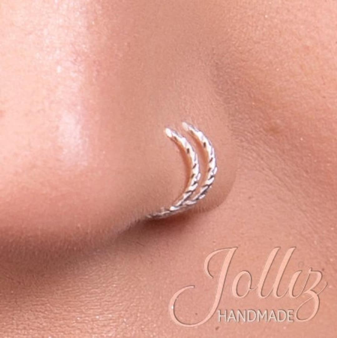 Thin Silver Spiral Nose Piercing - Tiny Double Hoop Nose Ring - 20g 925 ...