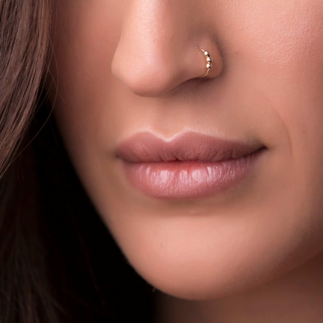 Fake Gold Nose Ring With Gold Beads - Clip on Nose Rings - 24 Gauge 14k ...