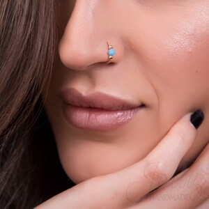 Blue Opal Nose Ring Hoop - Thin 14k Gold Filled Nose Piercing Ring - Etsy