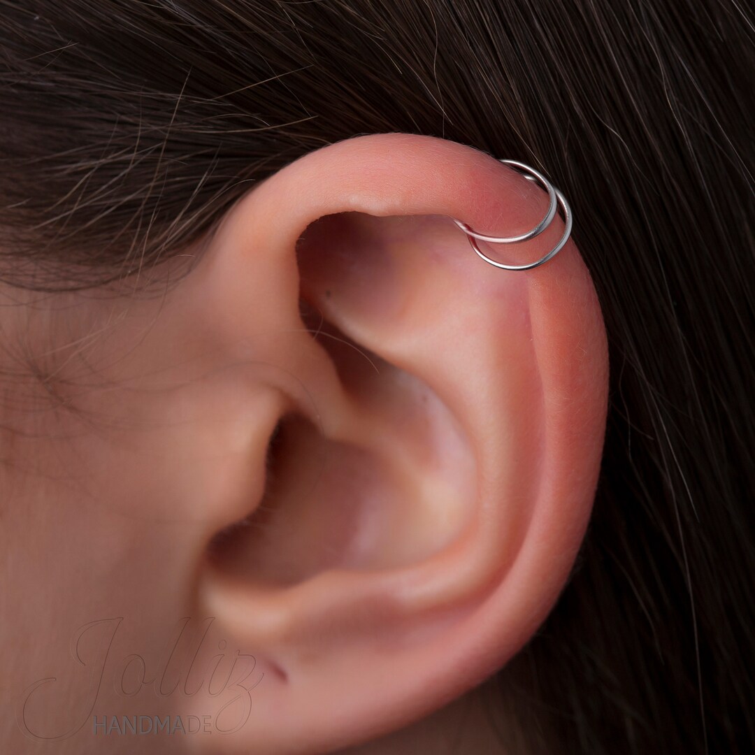 Double Spiral Helix Hoop 925 Double Helix Hoop Cartilage Ring Silver ...
