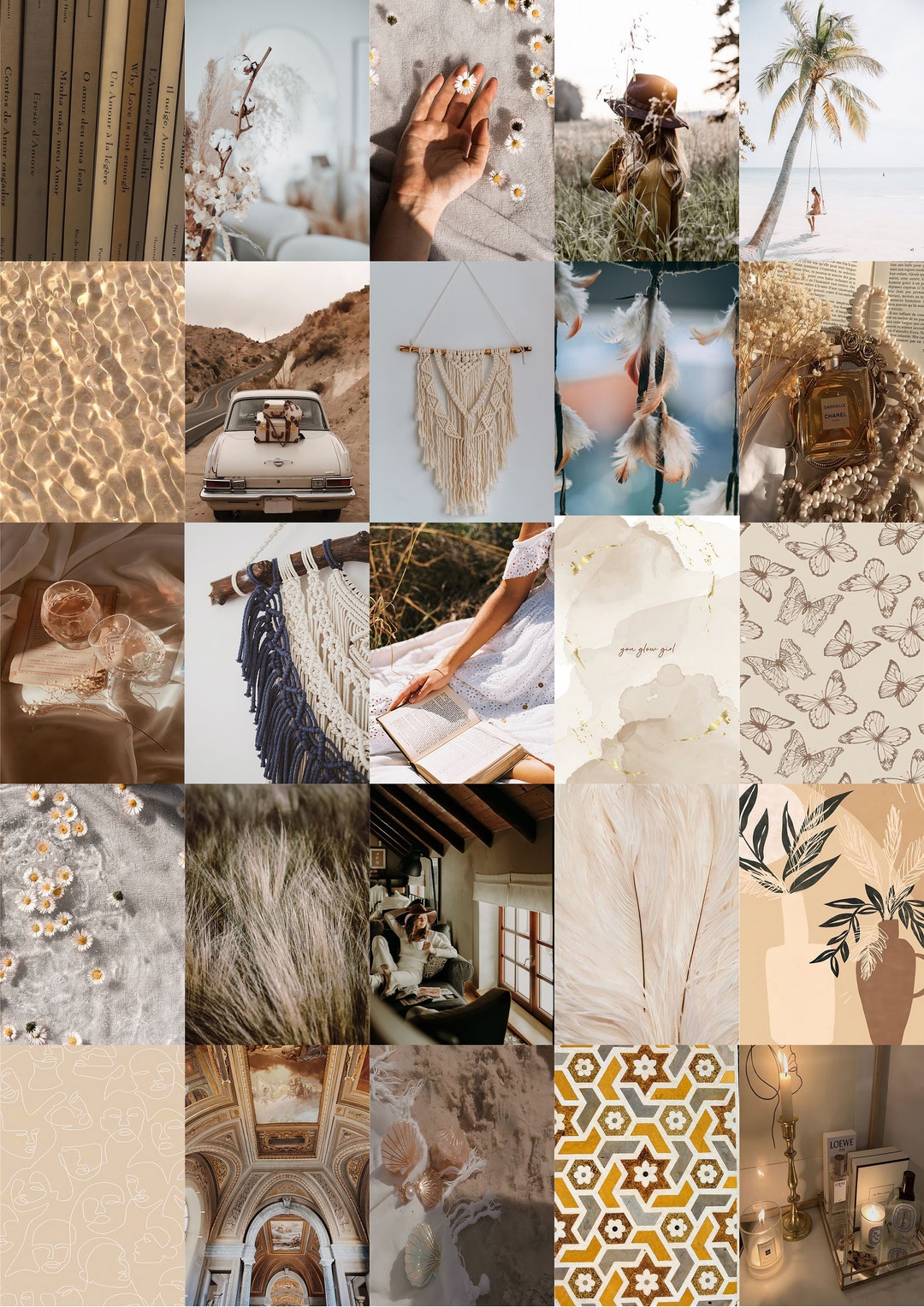 Boho Aesthetic Collage Kit Aesthetic Beige Cream Brown Rustic Neutral
