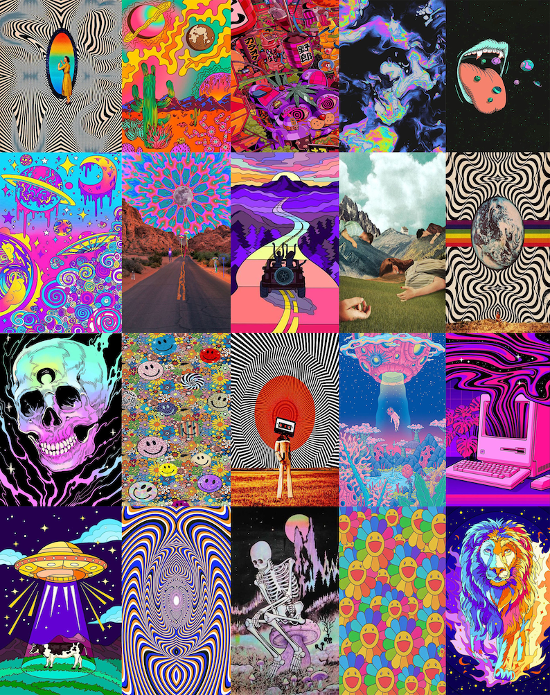 Trippy HIGH RESOLUTION Psychedelic Wall Collage Kit Indie Aesthetic ...