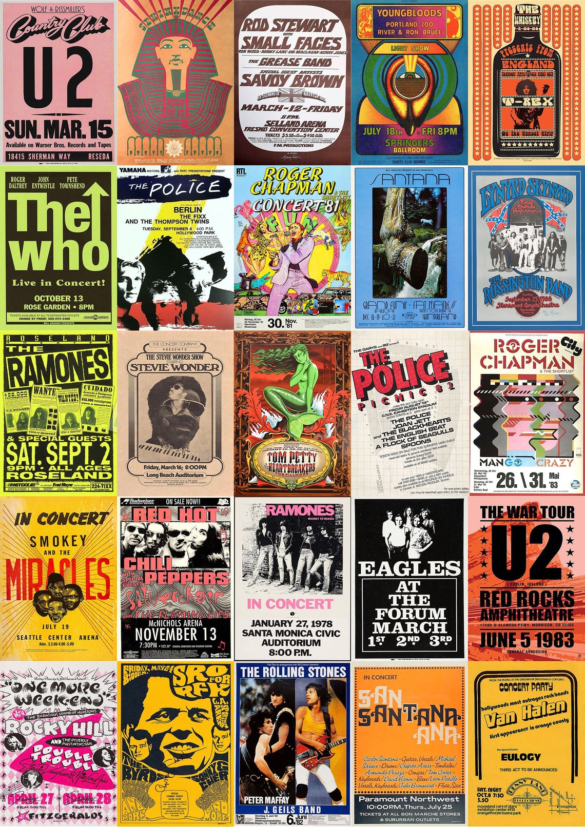 Vintage Rock Concert Poster Aesthetic Wall Collage Kit Hard Rock Retro ...