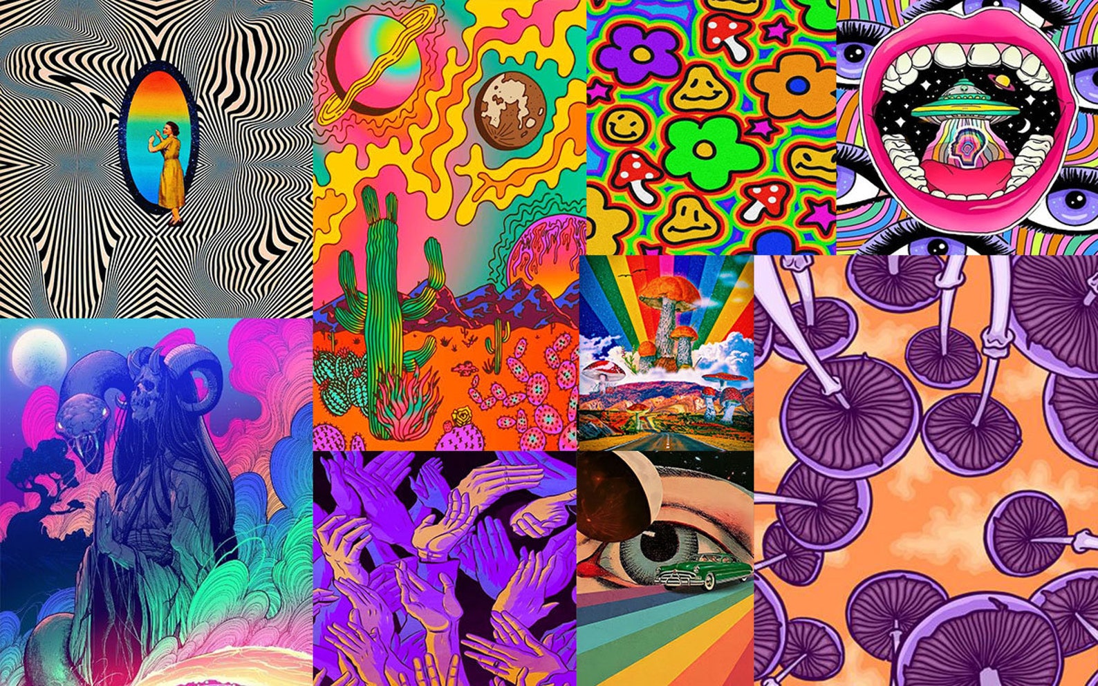 Trippy HIGH RESOLUTION Psychedelic Wall Collage Kit Indie - Etsy