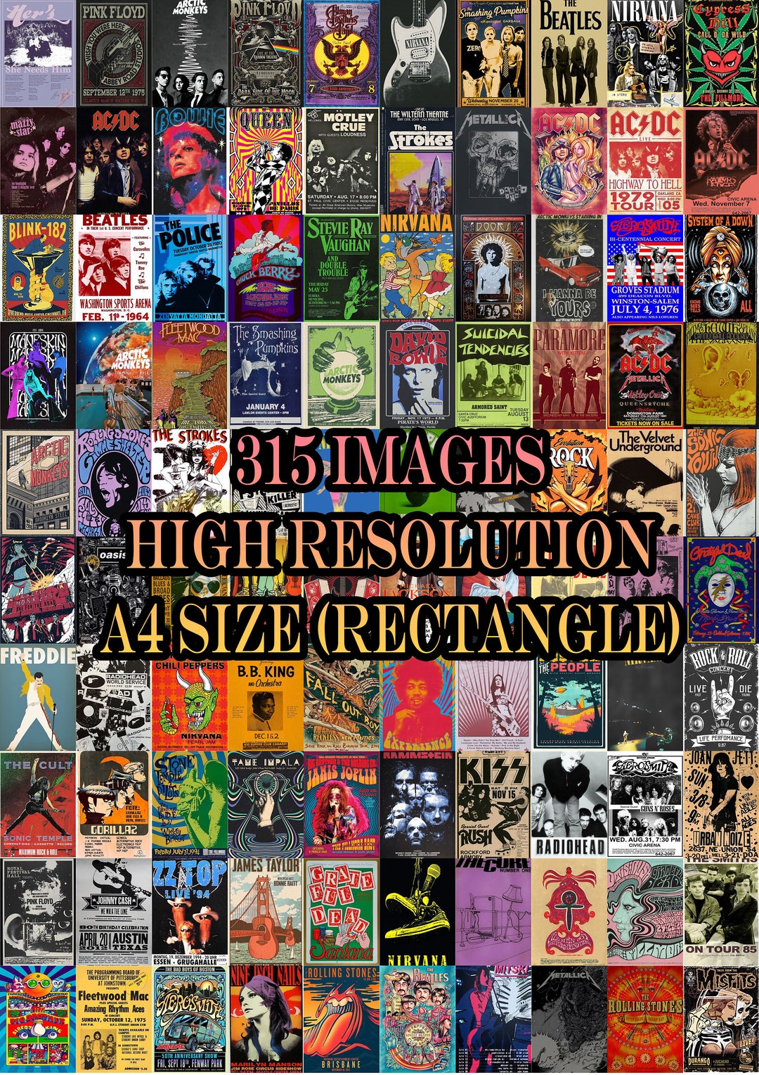 Vintage Rock Concert Poster Aesthetic Wall Collage Kit Hard Rock Retro ...