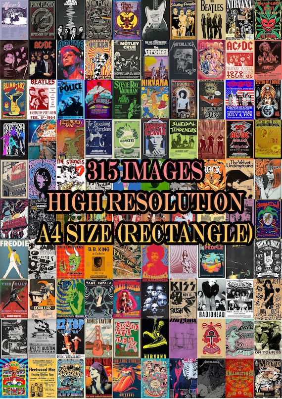 Vintage Rock Concert Poster Aesthetic Wall Collage Kit Hard - Etsy