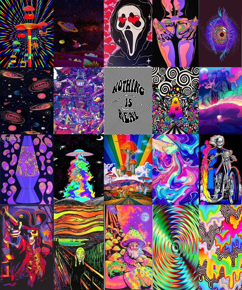 Trippy HIGH RESOLUTION Psychedelic Wall Collage Kit Indie Aesthetic ...