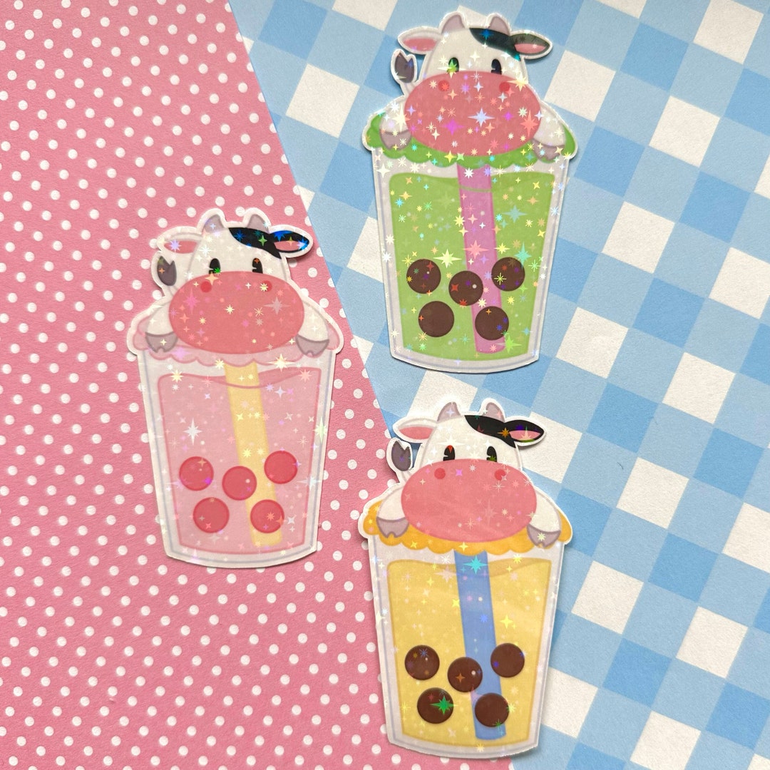Boba Tea Cows Vinyl Sticker Holographic / Matte - Etsy