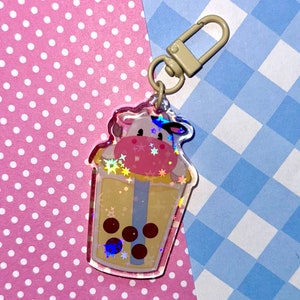Boba Tea Cow - Holographic Acrylic Keychain - Etsy