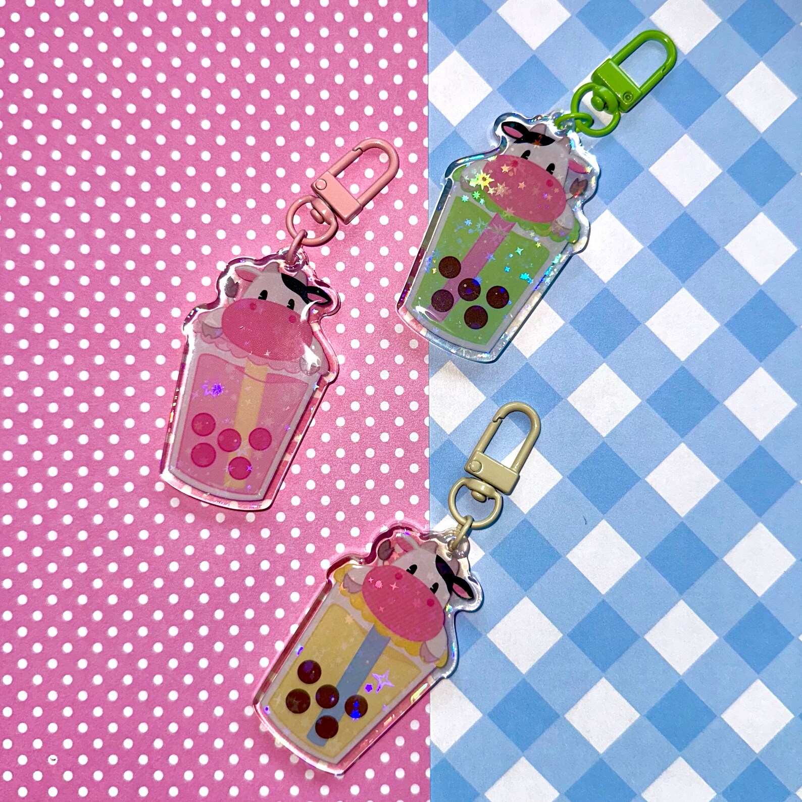 Boba Tea Cow - Holographic Acrylic Keychain - Etsy
