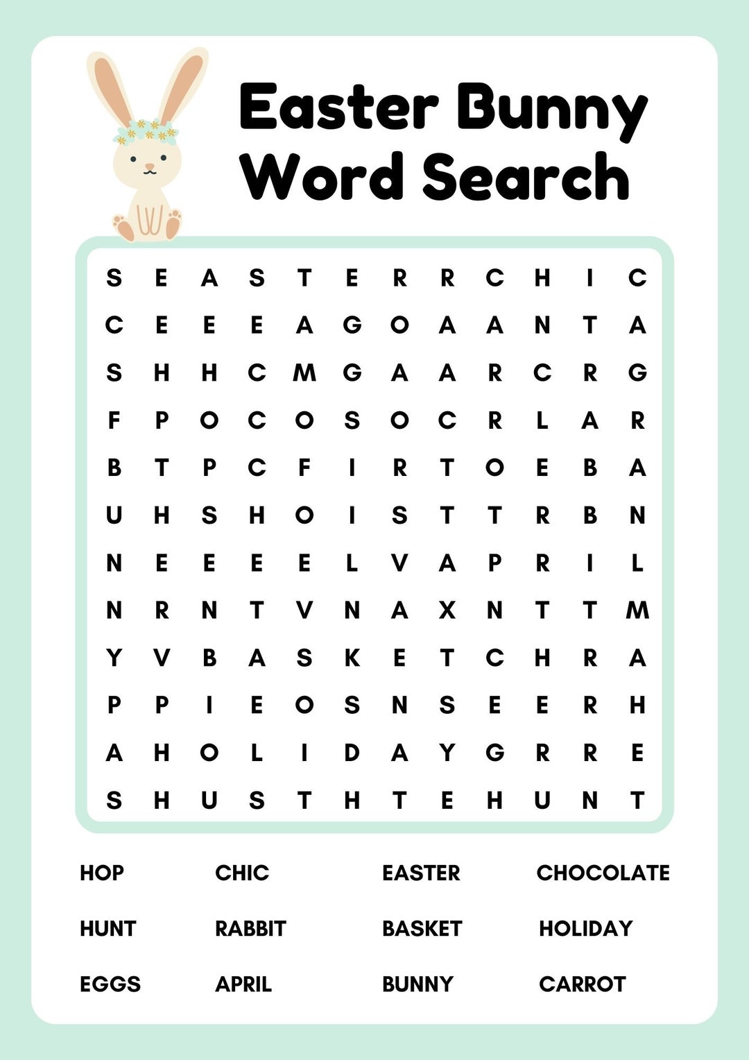Easter Bunny Word Search for Kids This Easter - Etsy