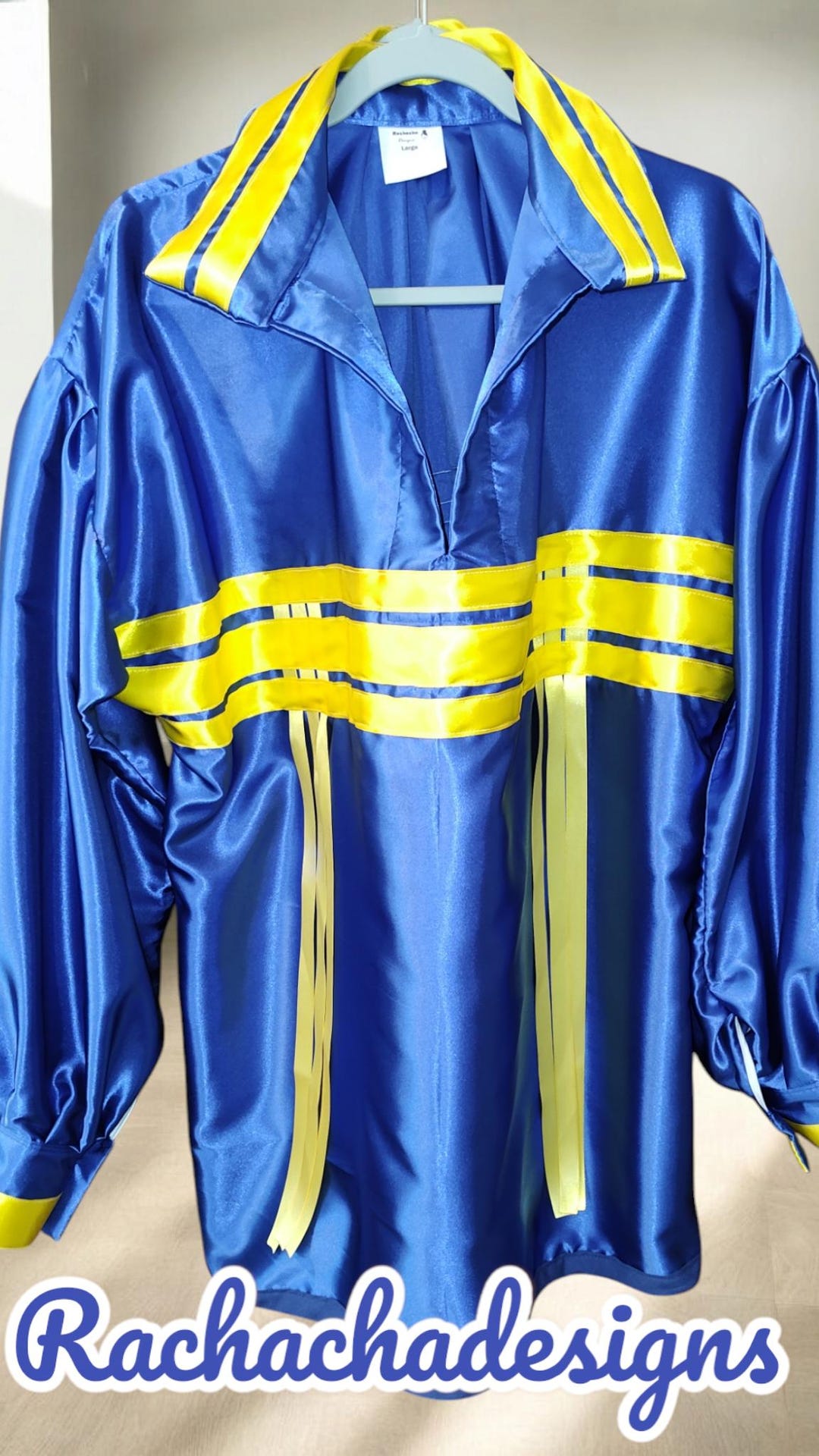 Blue Ribbon Shirt, Native American Royal Blue Ribbon Shirt, Satin ...