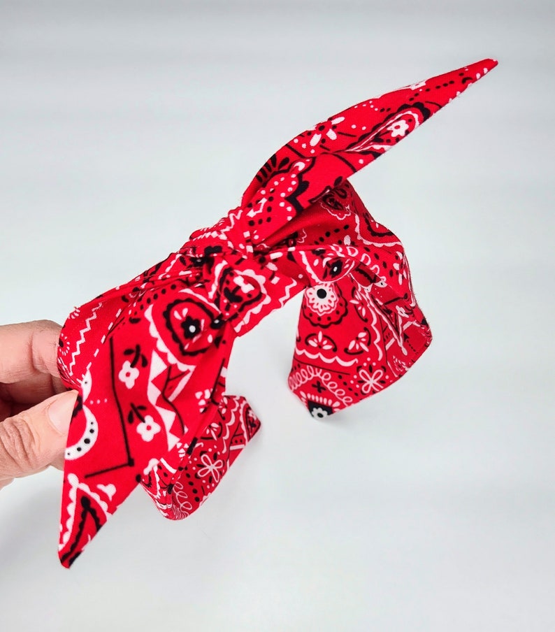 Red Bandana Headband, Bandana Print Headband With Bow on Top, Bandana ...