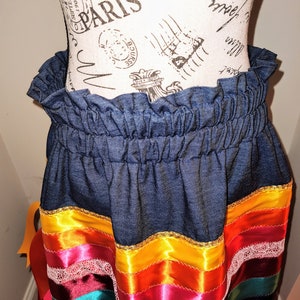 Native American Floral Embroidered Denim Ribbon Skirt, Floral ...