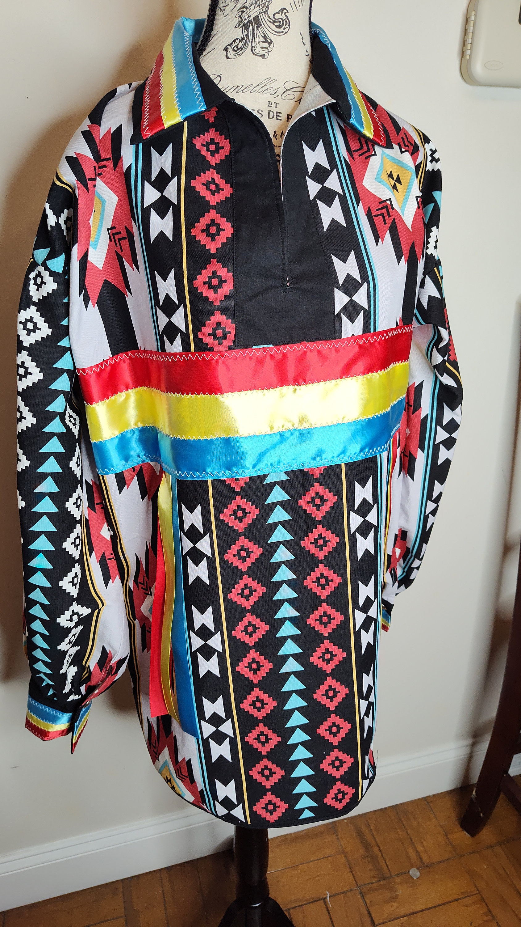 Native American Ribbon Shirt, Native Ribbon Shirt, Tribal Black Drop ...