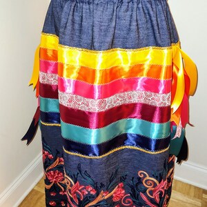 Native American Floral Embroidered Denim Ribbon Skirt, Floral ...