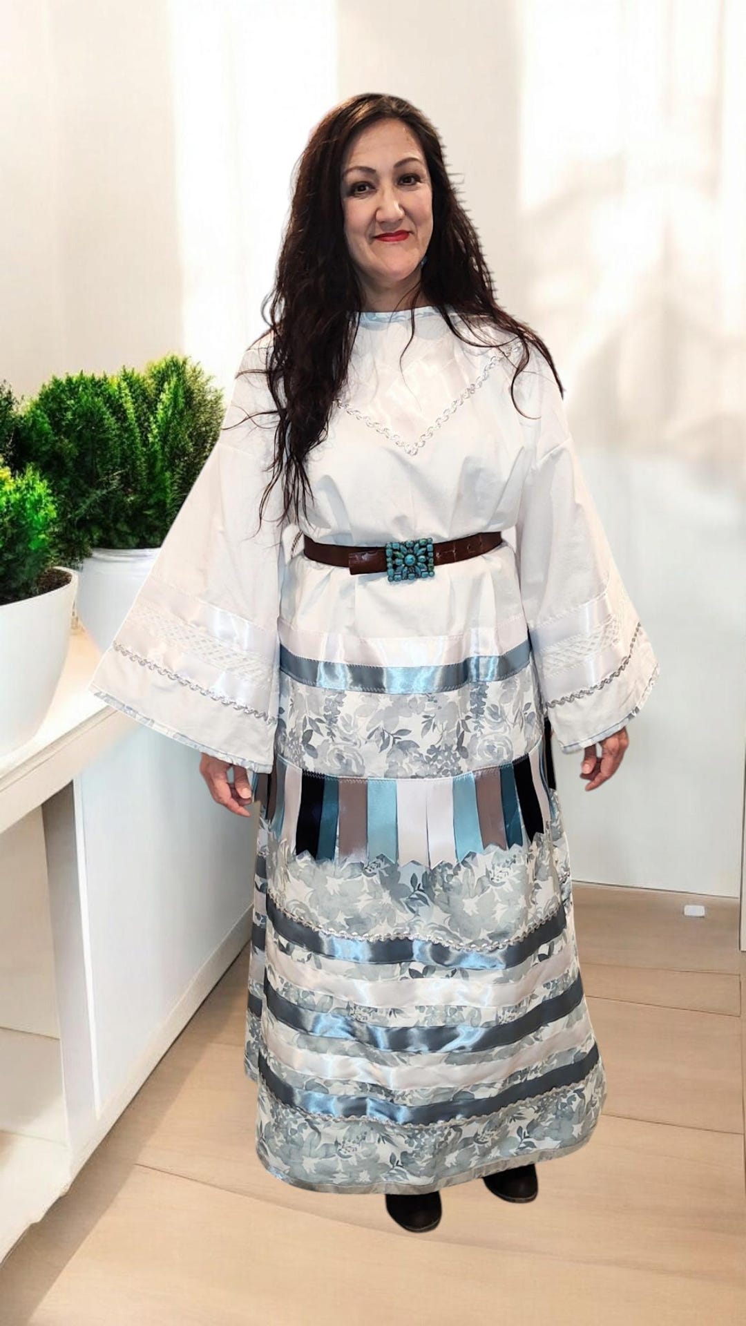 Ribbon Outfit Native American Ribbon Outfit Blue Floral Ribbon Outfit ...