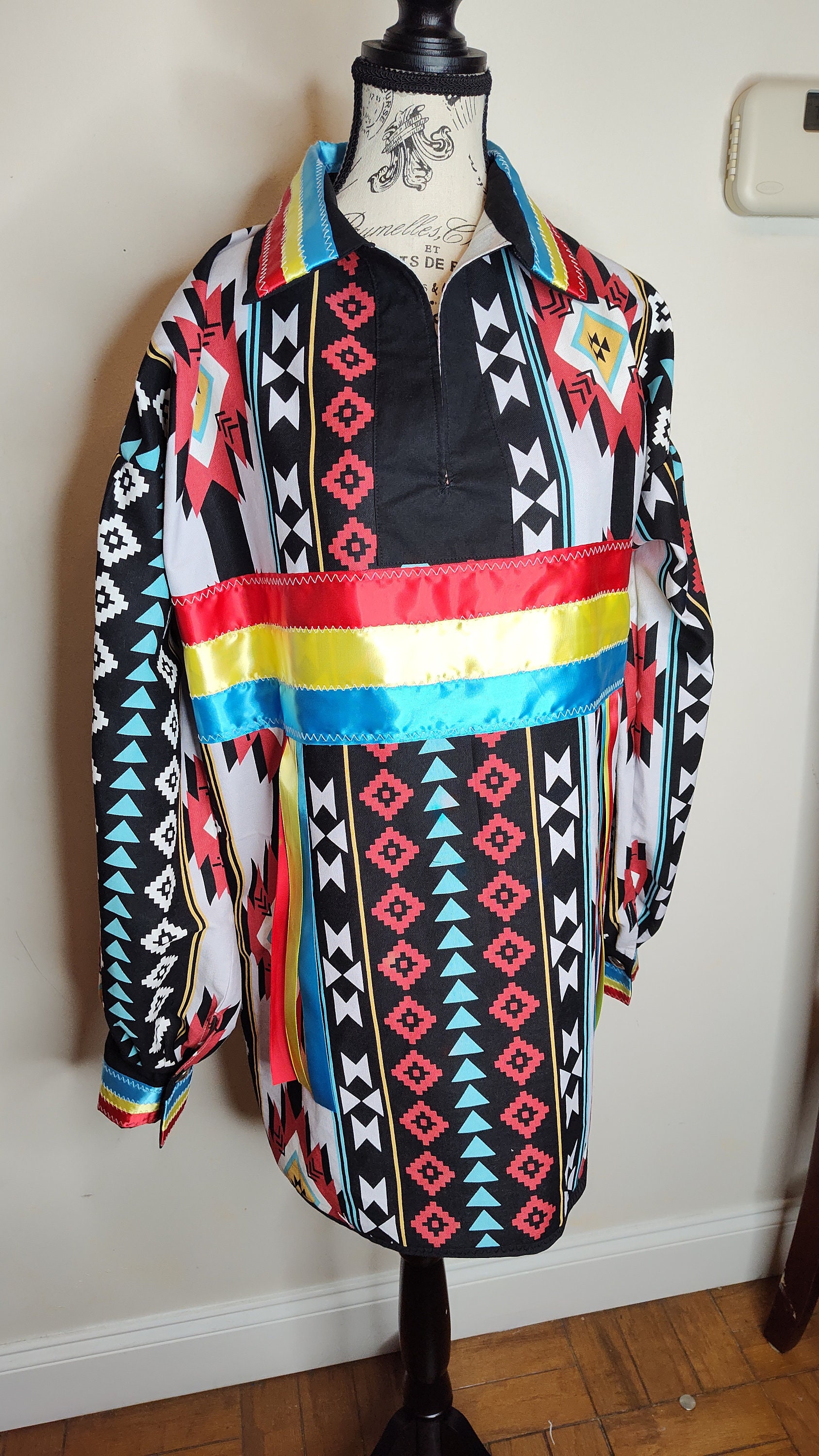 Native American Ribbon Shirt, Native Ribbon Shirt, Tribal Black Drop ...