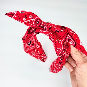 Red Bandana Headband, Bandana Print Headband With Bow on Top, Bandana ...