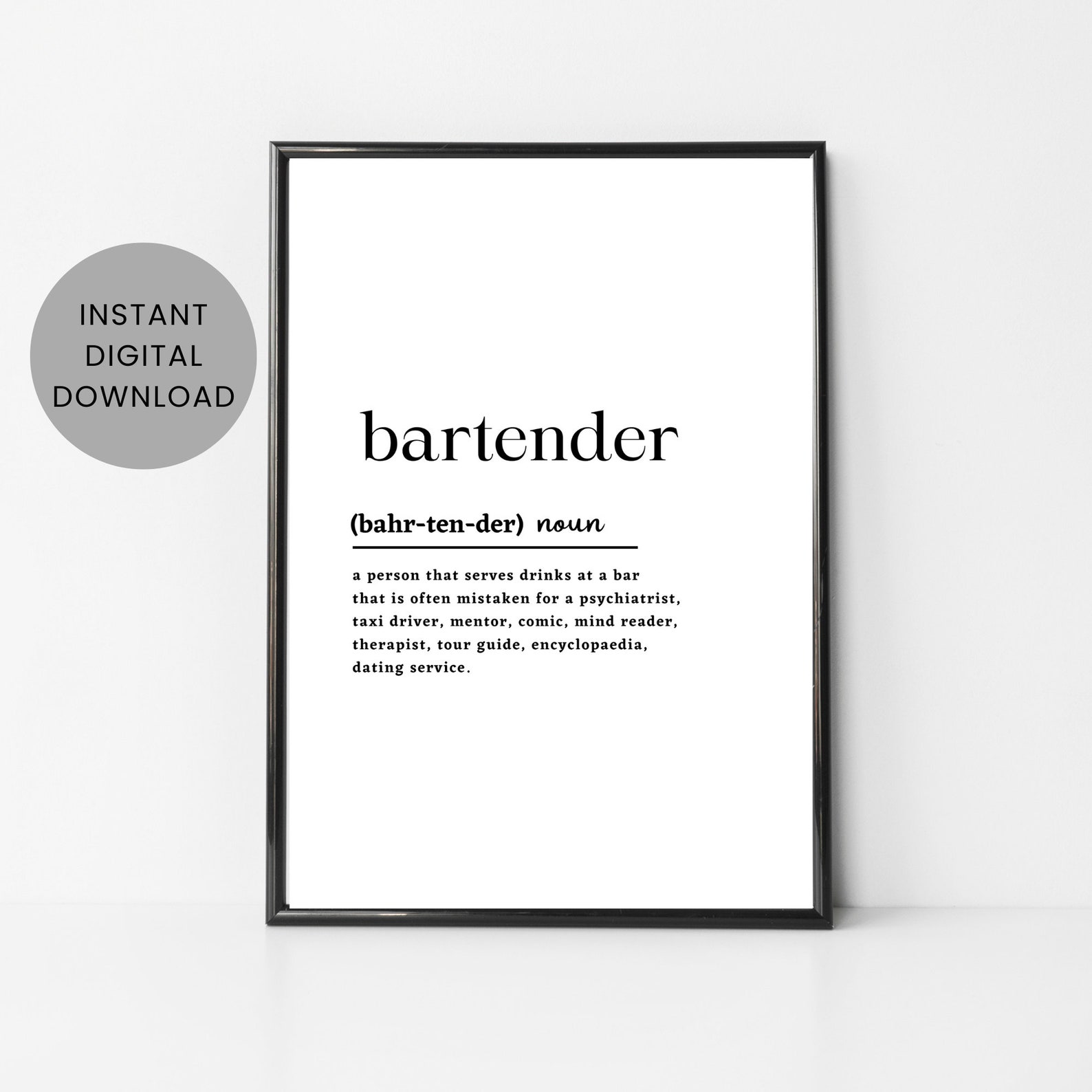 Bartender Definition Print, Bartender Quote, INSTANT DOWNLOAD ...