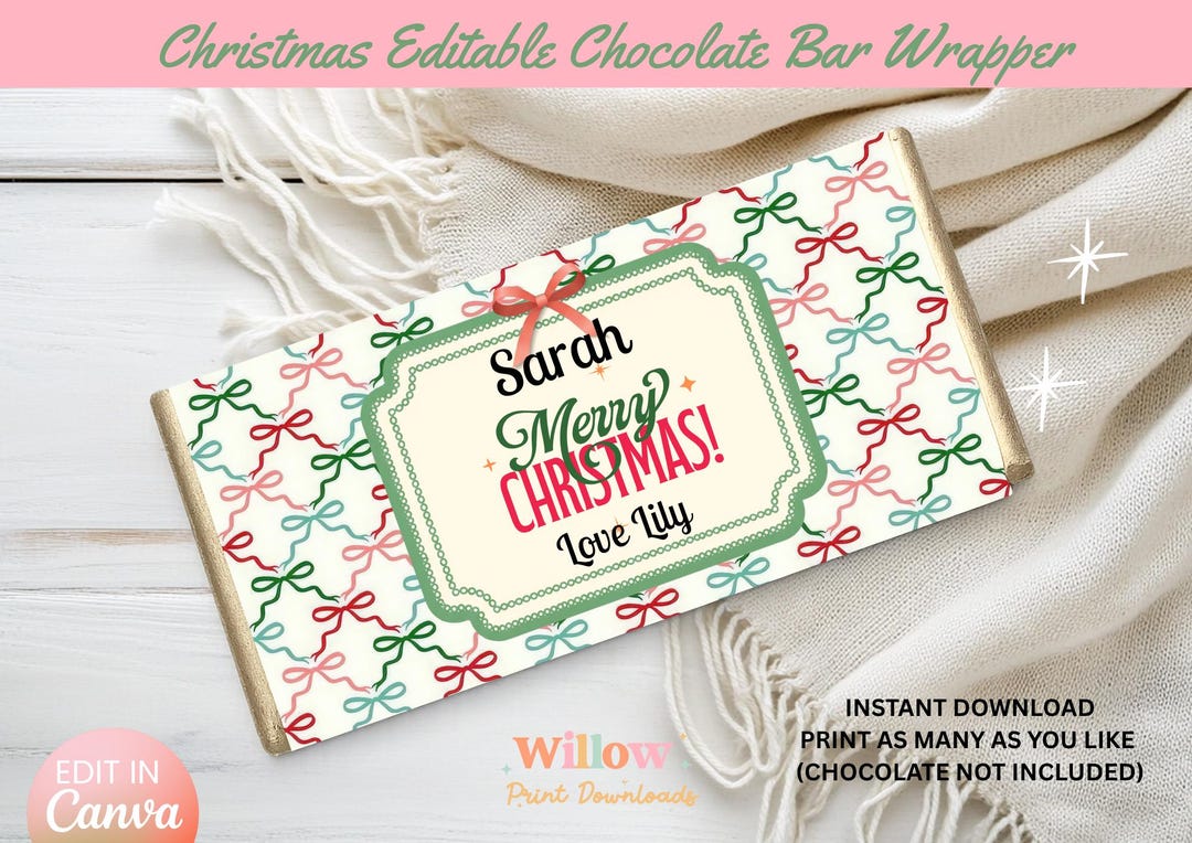 Printable Merry Christmas Chocolate Bar Wrapper Editable, Xmas Gift ...