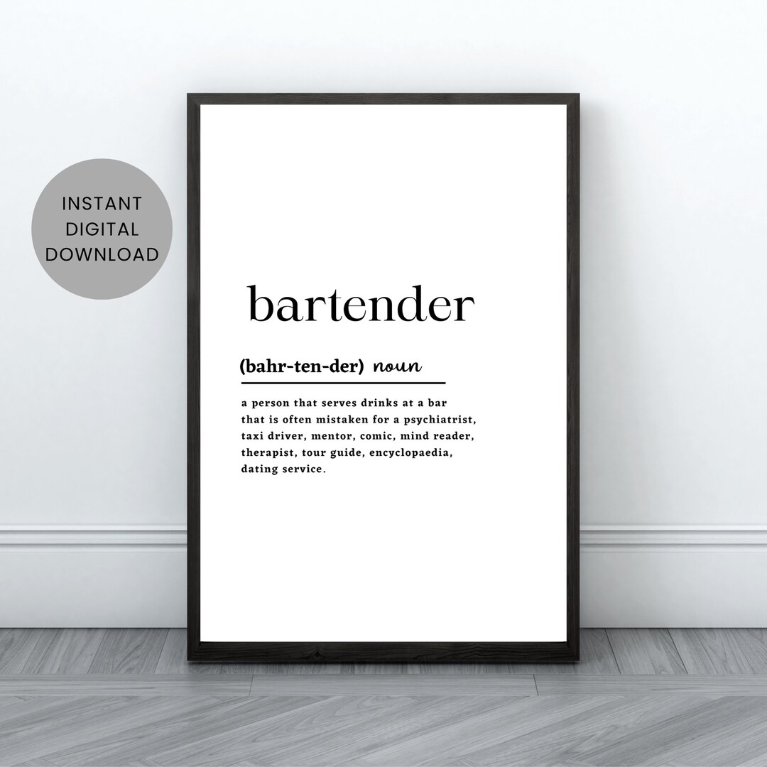 Bartender Definition Print, Bartender Quote, INSTANT DOWNLOAD ...