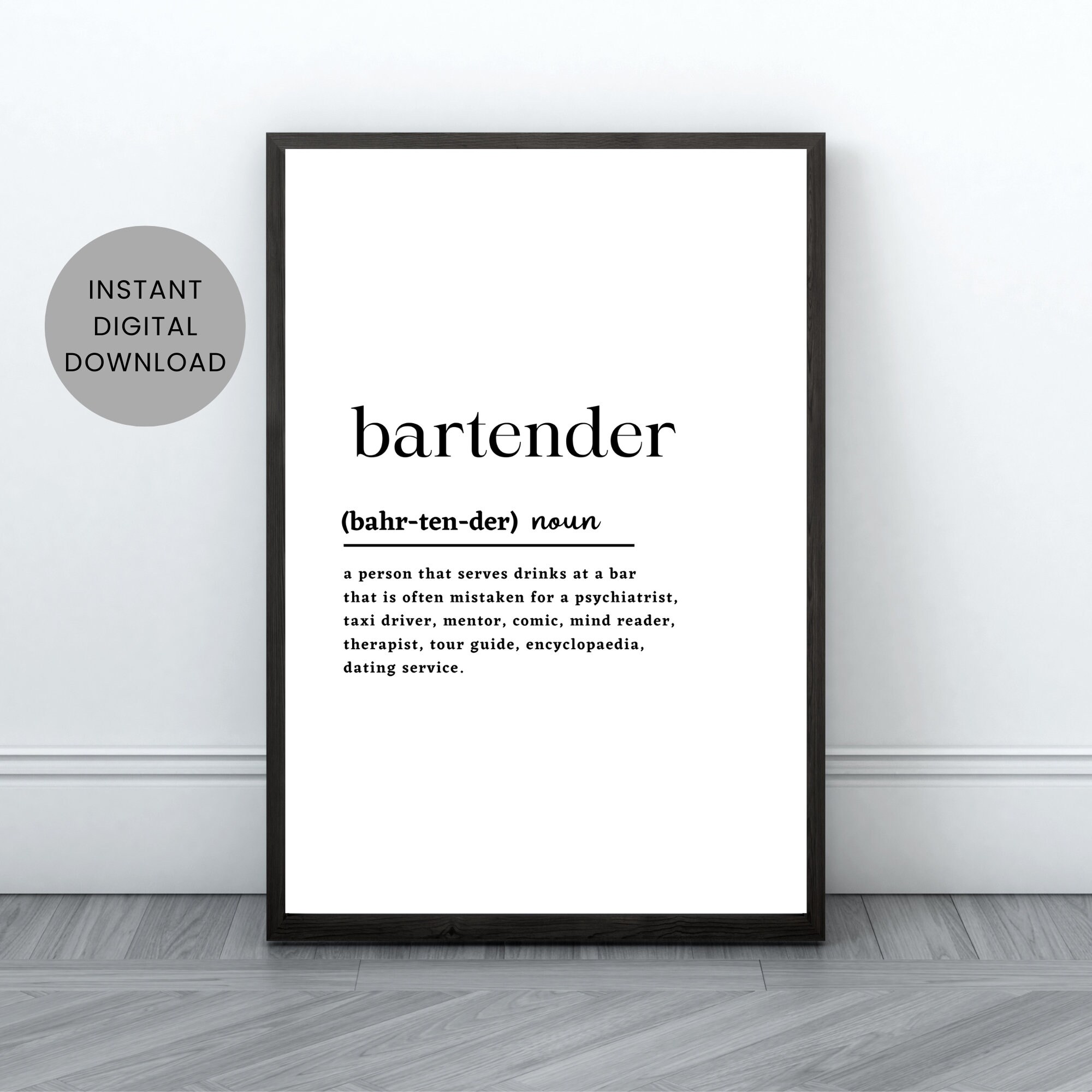 Bartender Definition Print, Bartender Quote, INSTANT DOWNLOAD ...