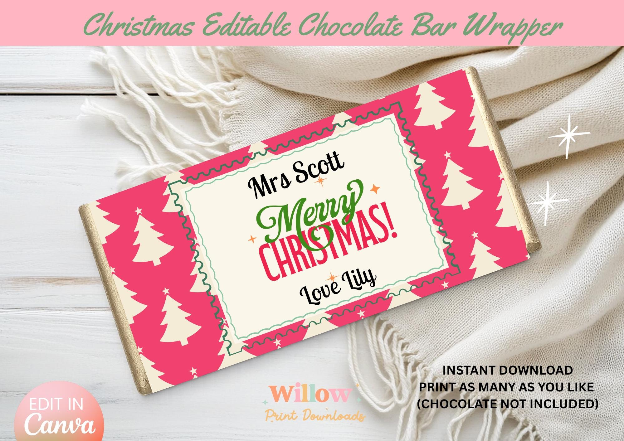 Printable Merry Christmas Chocolate Bar Wrapper Editable, Xmas Gift ...