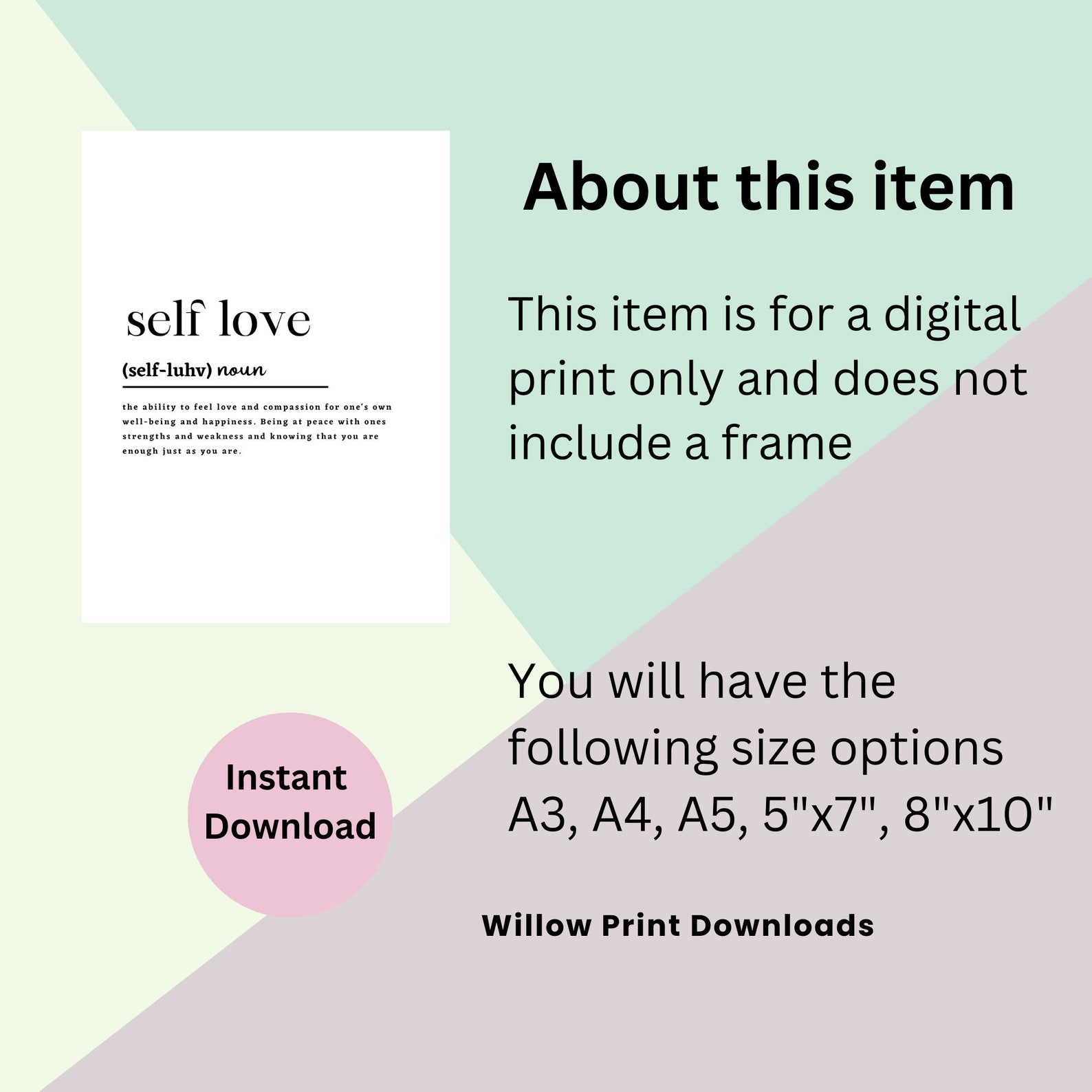 Self Love Definition Print, Affirmation Print, Minimalist Poster, Home ...