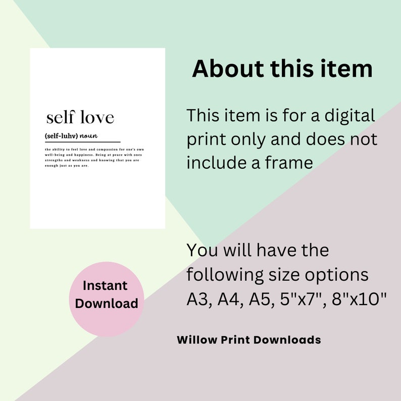 Self Love Definition Print, Affirmation Print, Minimalist Poster, Home ...