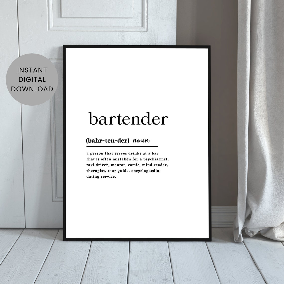 Bartender Definition Print, Bartender Quote, INSTANT DOWNLOAD ...